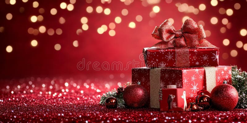 A Festive, Holiday-themed Background with a Stack of Brightly Wrapped ...