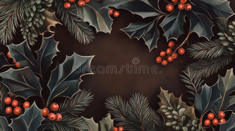 Festive Holly and Pine Holiday Background with Ample Copy Space Stock ...