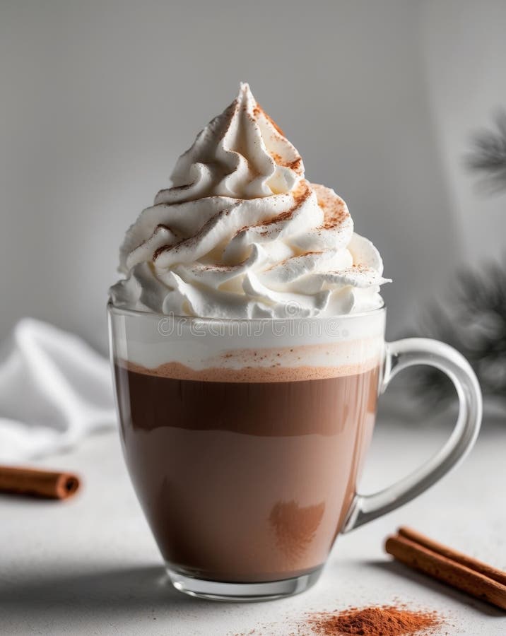 Festive Hot Chocolate with Whipped Cream and Cinnamon Stock Photo ...