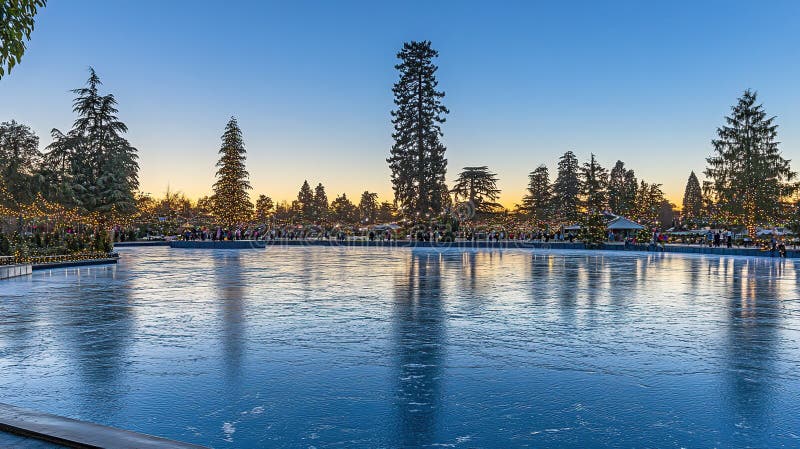 Festive Ice Skating Rink Sunset Park Winter Stock Photos - Free ...