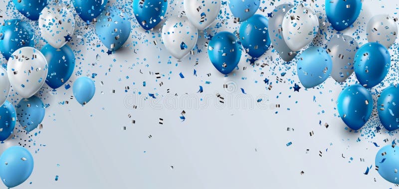 Blue and White Balloons with Confetti Banner for Festive Celebration ...