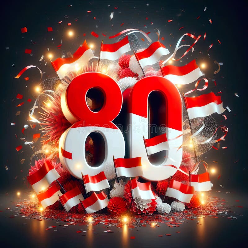 Festive Indonesian Independence Day Celebration with Flags and Number ...