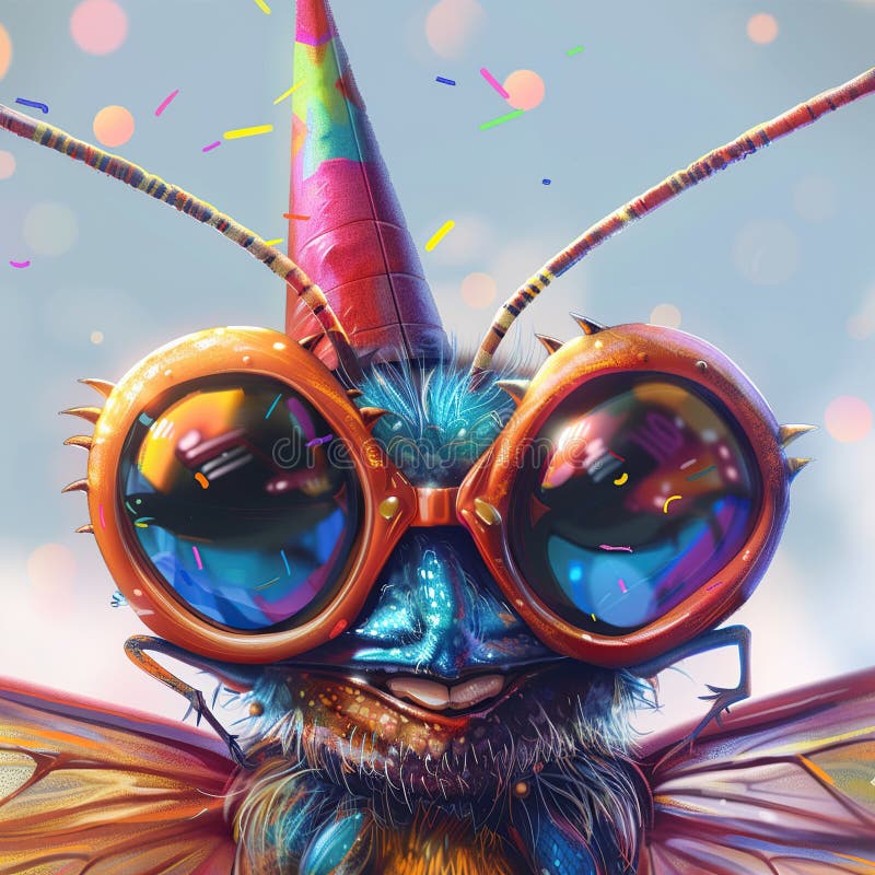 Festive Insect with Party Hat and Glasses Stock Illustration ...