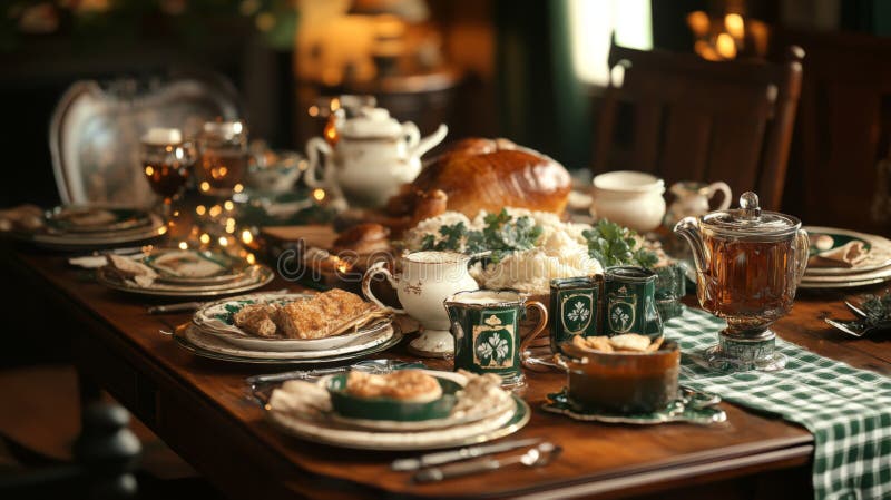 A Festive Irish Themed Dinner Table Setting Stock Illustration ...