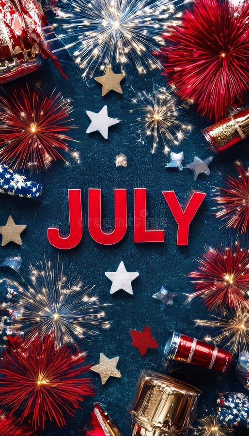 Festive July 4th Background, Sparkling Fireworks and Decorations for ...