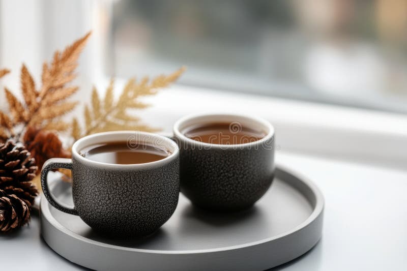 Festive Kitchen Setting, Several Cups of Masala Chai on a Kitchen Table ...
