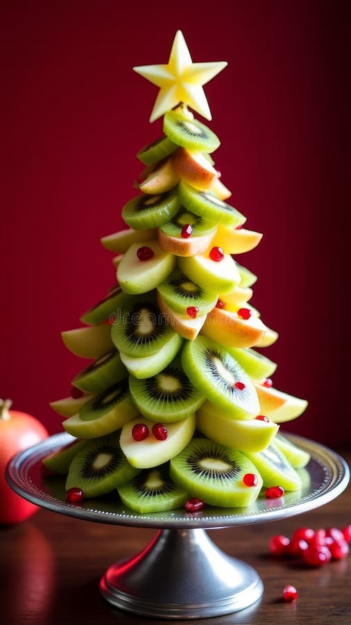 Festive Kiwi and Apple Fruit Christmas Tree with Star and Berries Stock ...