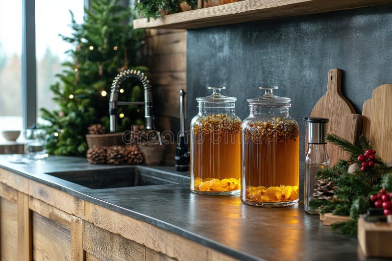 Festive Kombucha Display, Kombucha on Display in a Modern Kitchen with ...