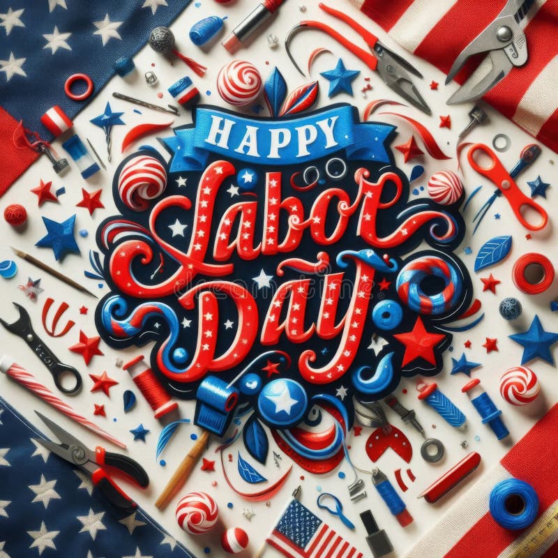 Festive Labor Day Message with Red and Blue Accents Stock Illustration ...