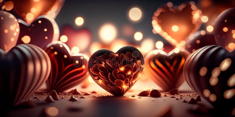 Festive Lights Background Hearts Scene with Chocolates Love ...