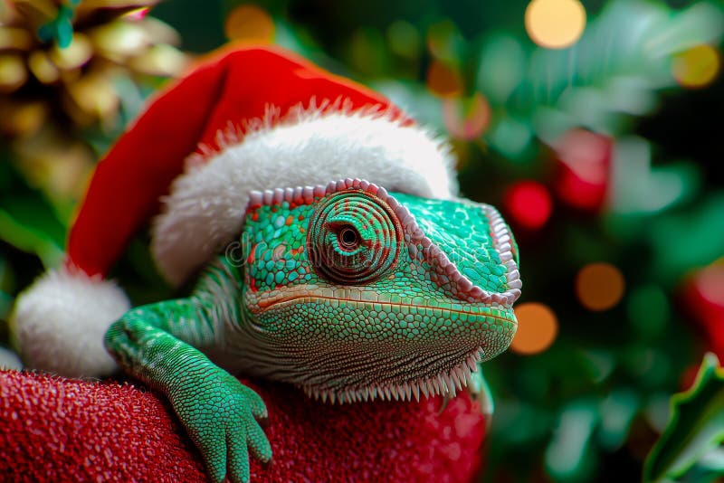 Festive Lizard in Christmas Hat Stock Illustration - Illustration of ...