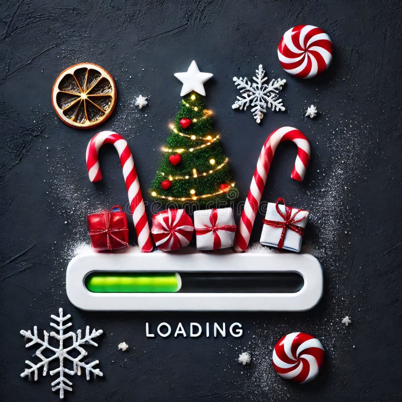 Festive Loading Button with Candy Canes and Christmas Decorations ...
