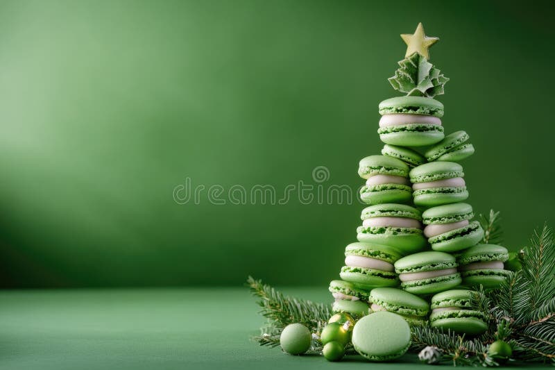 Festive Macaron Tree with Green and White Ornaments for Holiday ...