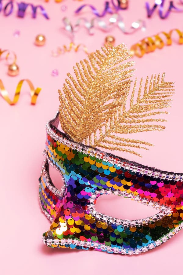 Festive Mask for Masquerade or Carnival Celebration on Colored ...