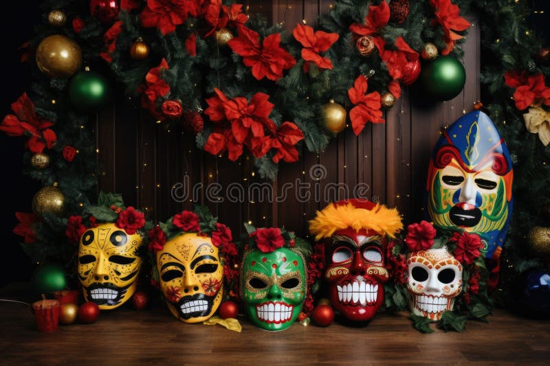 Festive Masks and Props for a Photo Booth Stock Illustration ...