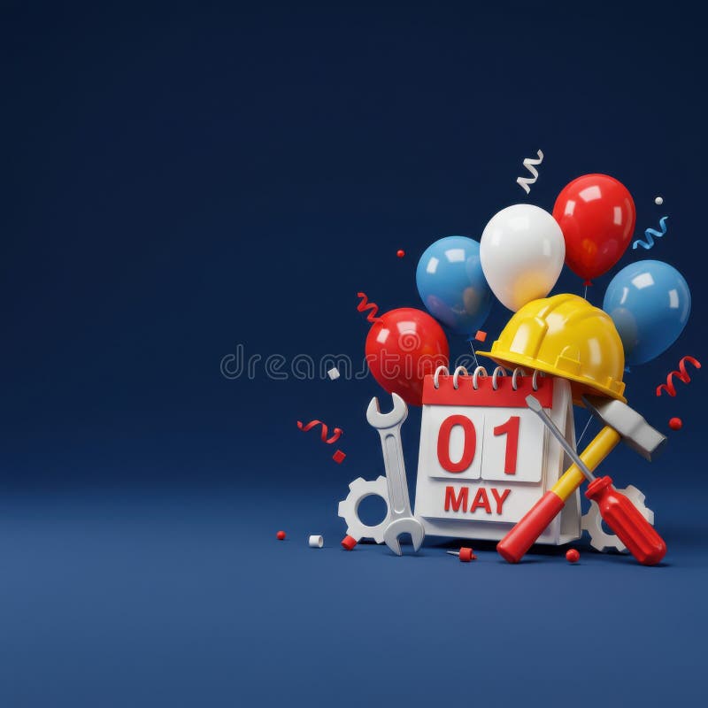 Festive May 1st Labour Day Display with Work Tools and Celebratory ...