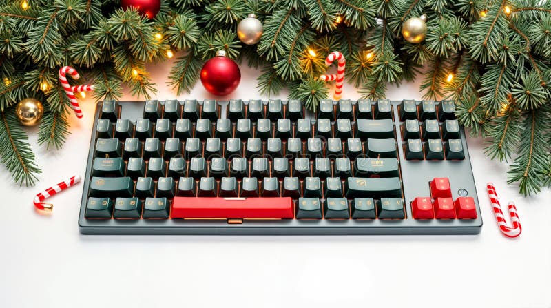 Festive Mechanical Keyboard with Red and Gold Decorations Amidst ...