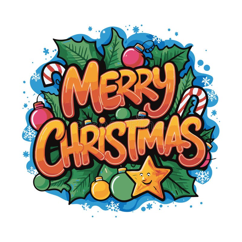 Colorful Merry Christmas Text with Holly and Candy Canes Stock Vector ...