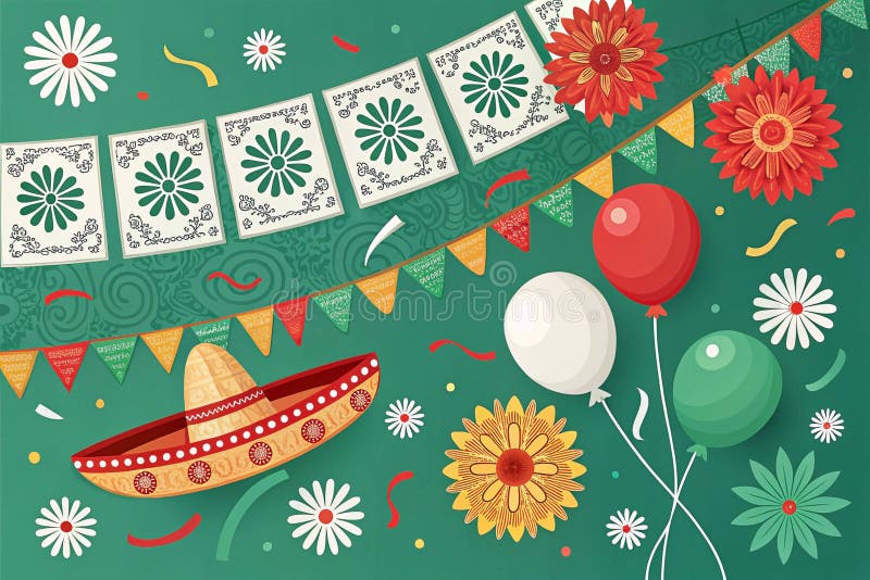 Festive Mexican Party Decorations Stock Illustration - Illustration of ...