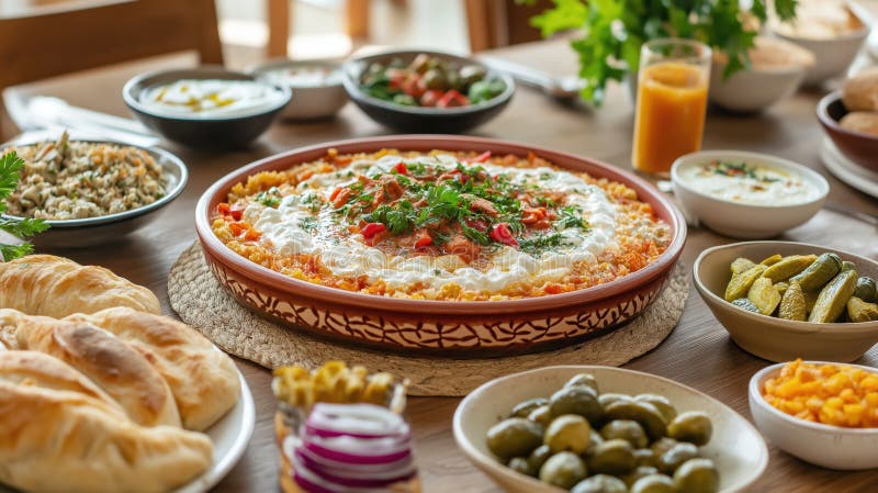 A Festive Middle Eastern Dining Table Stock Illustration - Illustration ...