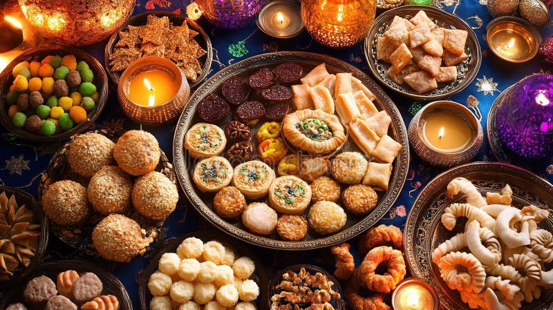 Festive Middle Eastern Sweets, Candles, Table, Celebration Stock Image ...