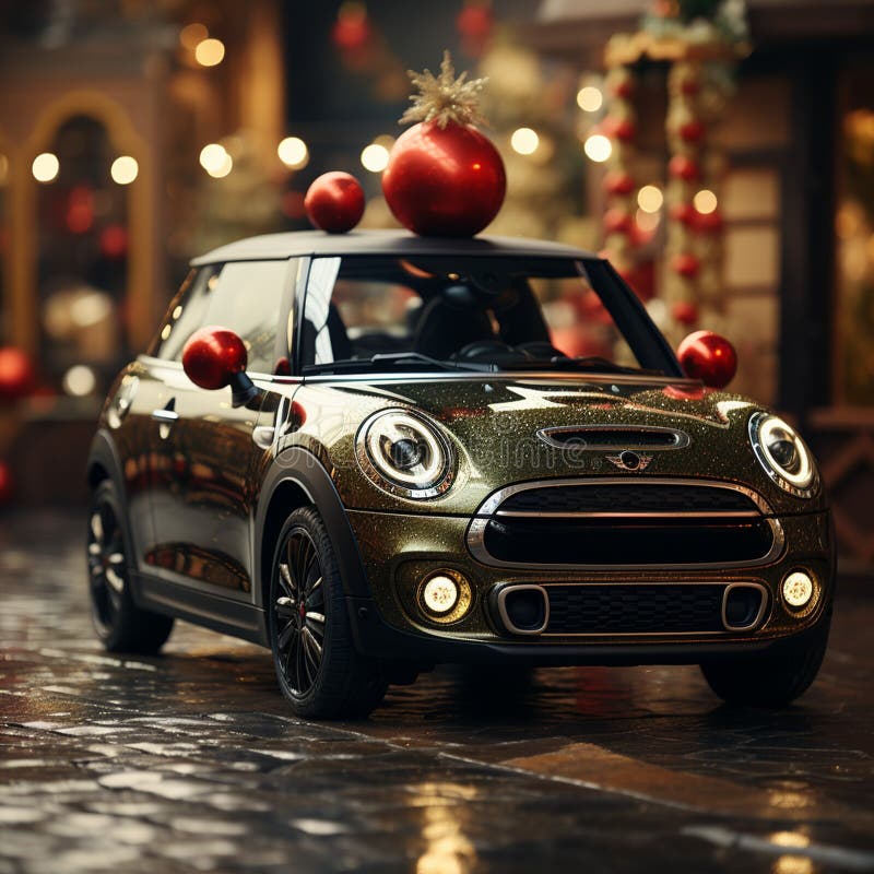 Festive Mini Cooper with Christmas Decorations Stock Photo - Image of ...