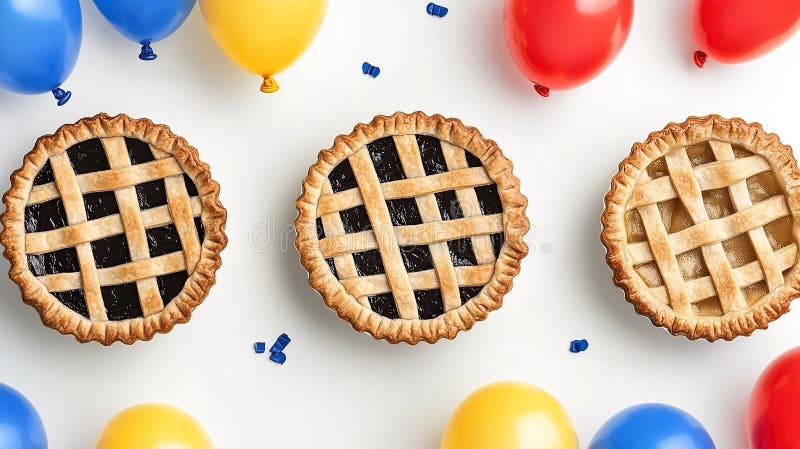 Festive Mini Pies, Balloons, Confetti, Celebration Stock Photo - Image ...
