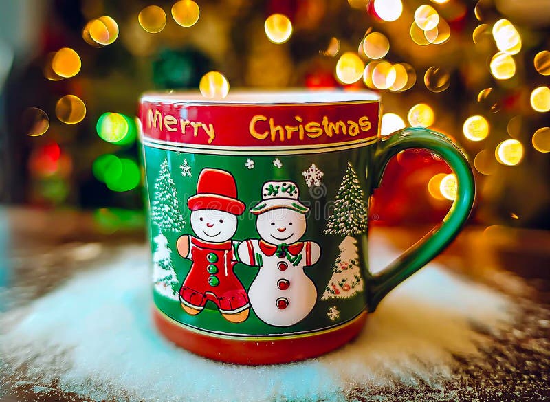 A Festive Mug with a Christmas Scene Featuring Two Smiling Gingerbread ...