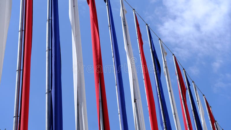 Festive Multi-colored Flags on the City Street. Stock Photo - Image of ...