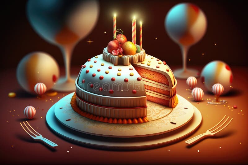 Festive Multi-serving Birthday Cake for Festive Table Stock ...