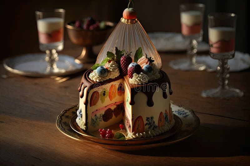 Festive Multi-serving Birthday Cake for Festive Table Stock ...