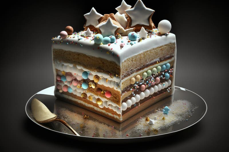 Festive Multi-serving Birthday Cake for Festive Table Stock ...