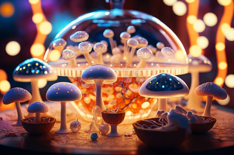 Festive Mushroom Party on Luxurious Marble Table. Generative AI Stock ...