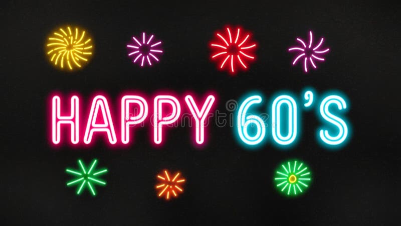 Festive Neon Backlit Style of the Word Happy 60s on a Ai Generated ...