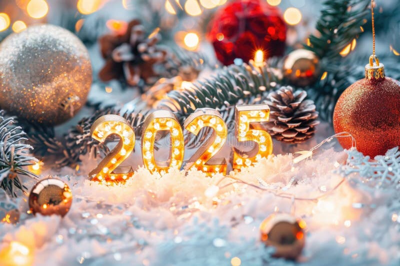 Festive New Year 2025 Celebration with Sparkling Decorations Stock ...