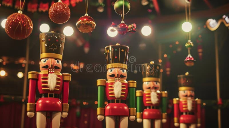 Festive Nutcracker Soldiers Spotlighted on Christmas Stage Stock Photo ...