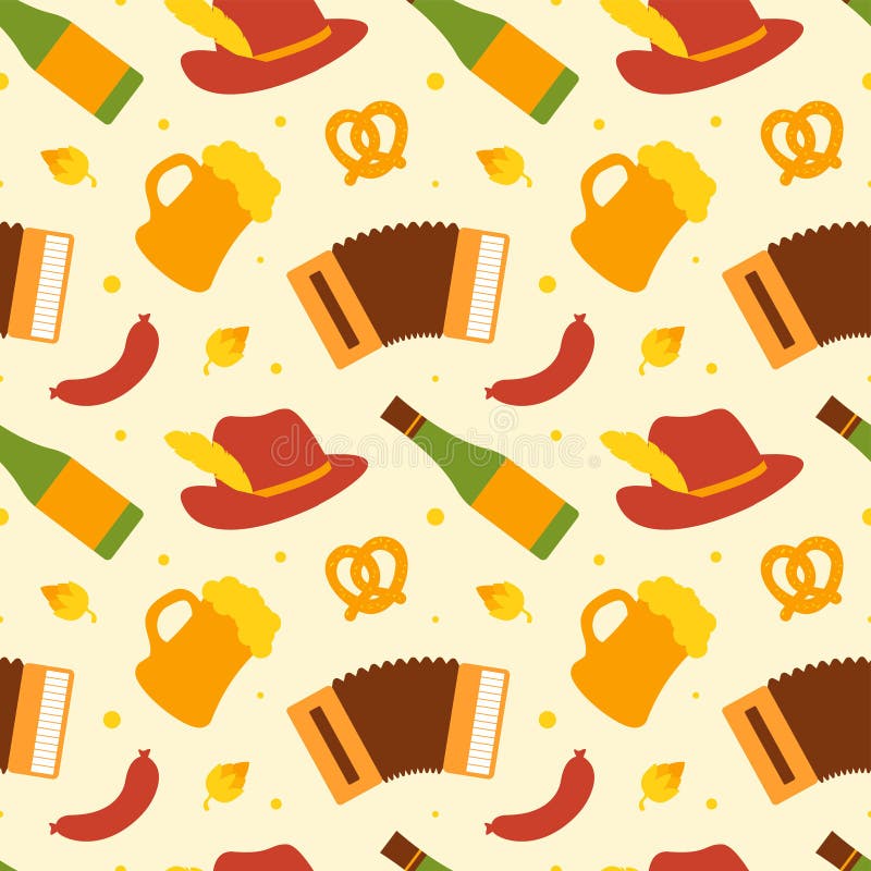 Festive Oktoberfest Seamless Pattern Design with Flat Cartoon ...