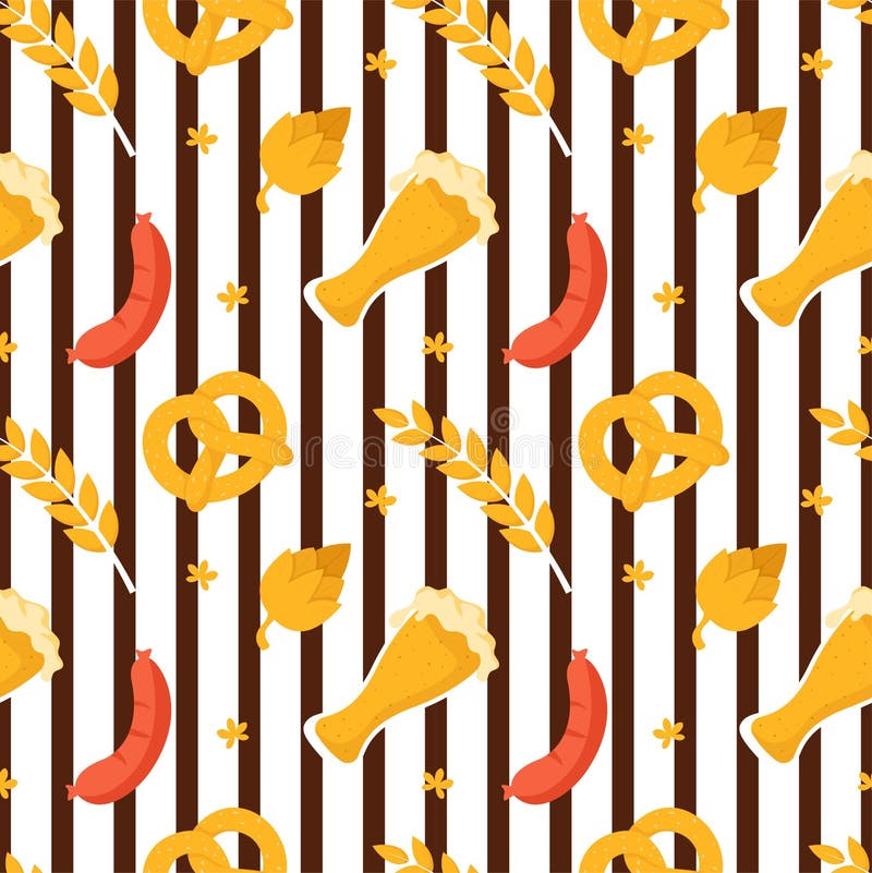 Festive Oktoberfest Seamless Pattern Design with Flat Cartoon ...