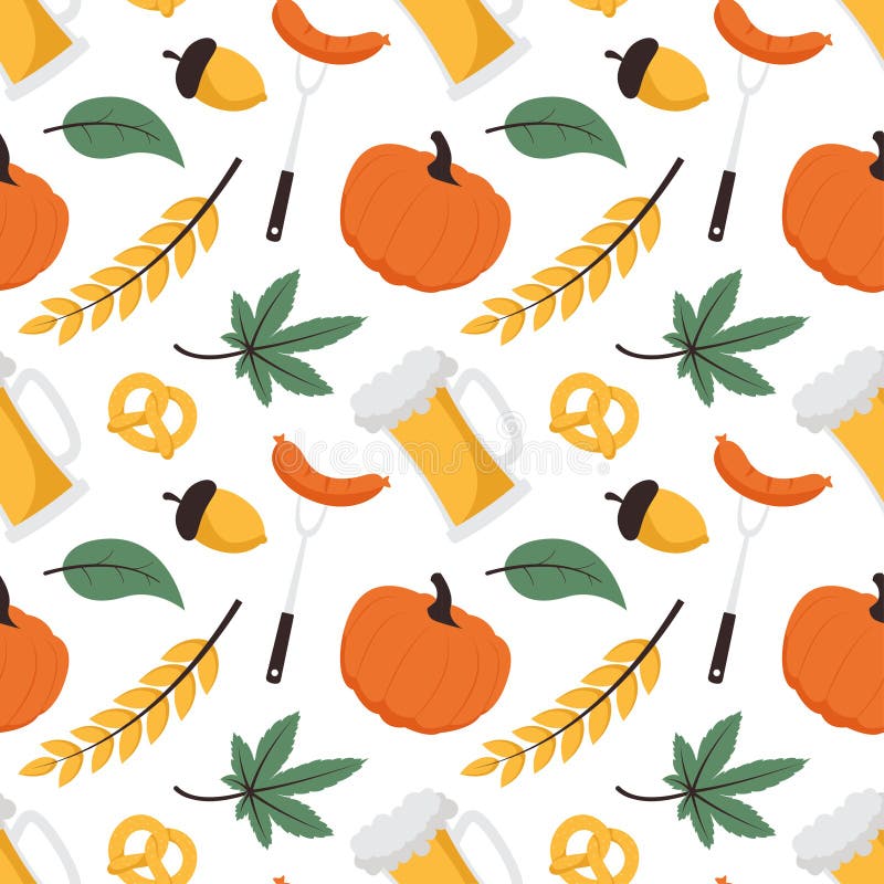 Festive Oktoberfest Seamless Pattern Design with Flat Cartoon ...