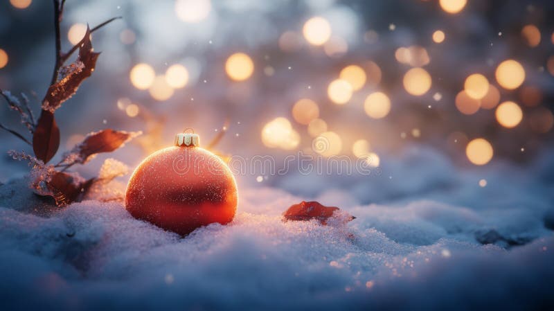 Festive Orange Ornament in Snowy Winter Scene Stock Illustration ...