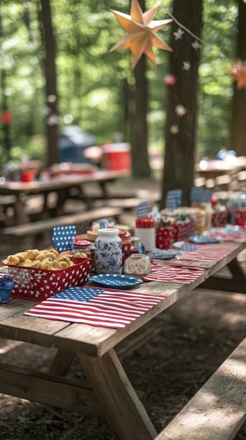 Festive Outdoor Picnic Table Display Stock Image - Image of spread ...