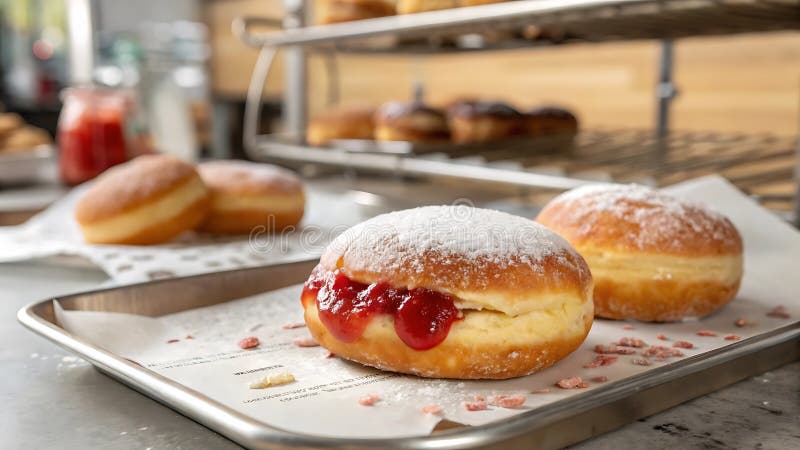 Festive Paczki Day Banner with Delicious Donuts and Powdered Sugar in a ...