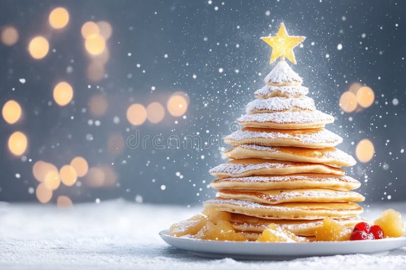 Festive Pancake Christmas Tree with Powdered Sugar and Holiday ...