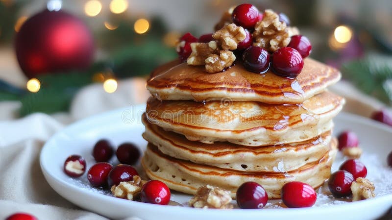 Festive Pancake Stack with Cranberries and Walnuts for Holiday ...
