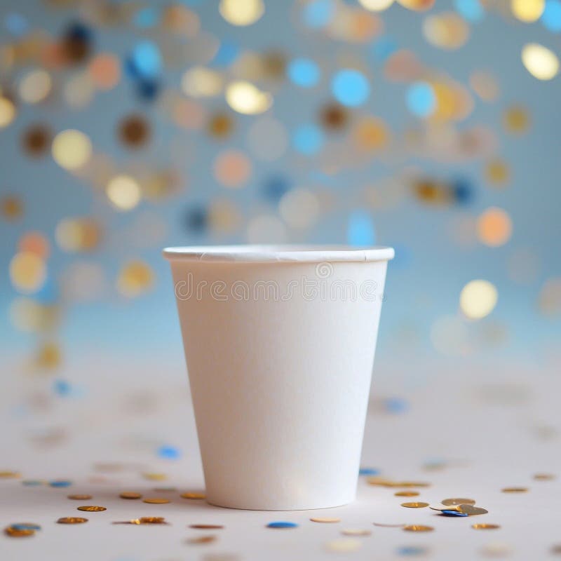 Festive Paper Cup Mockup with Colorful Confetti on Light Background ...