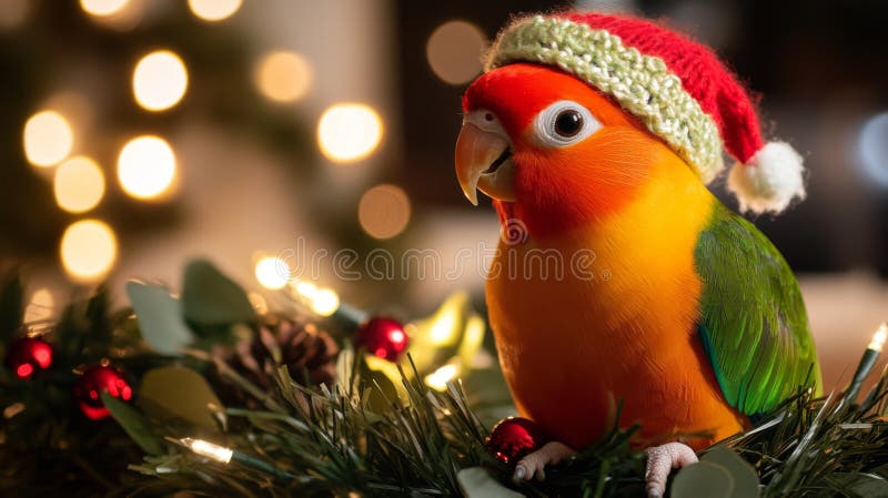 Festive Parrot Wearing a Knitted Santa Hat Stock Illustration ...