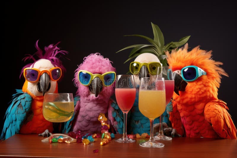 Festive Parrots Party Glasses. Generate Ai Stock Photo - Image of ...