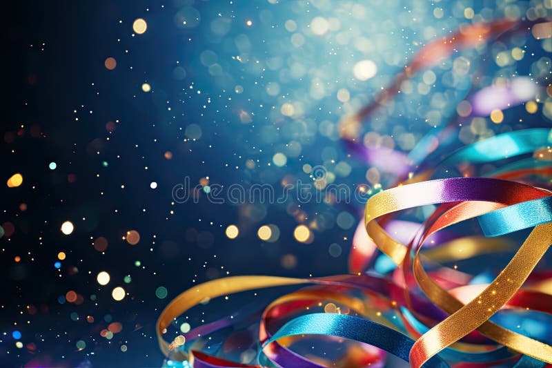 Festive Party or Carnival Border with Coiled Streamers and Confetti ...