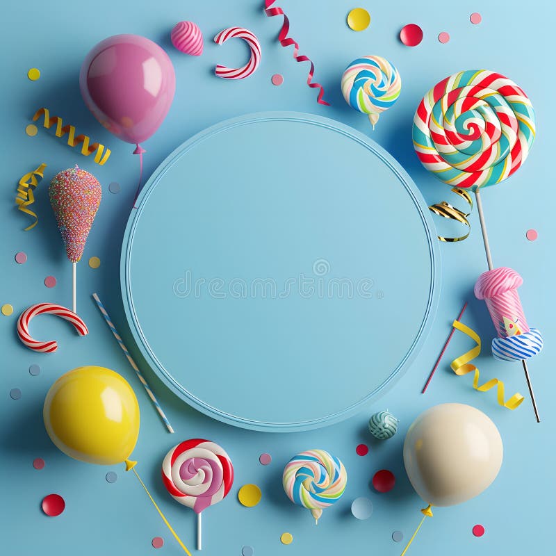 Festive Party Circle Background with Balloons and Lollipops Stock ...
