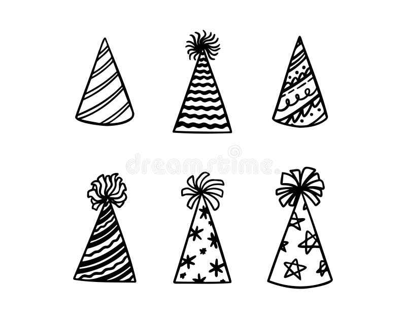 Festive Party Hats Hand Drawn Doodle Funny Set. Party Hats Drawing ...